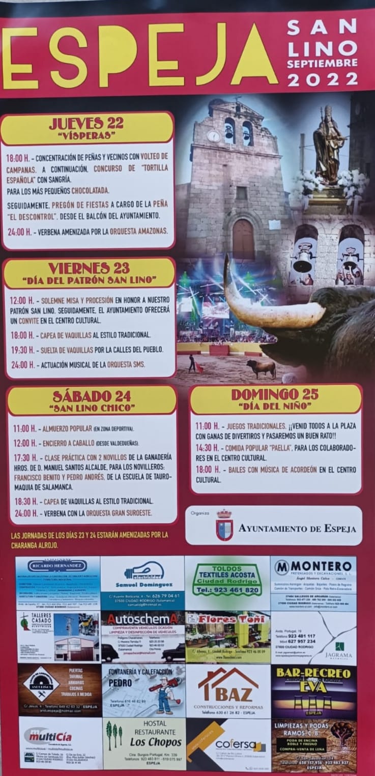 Programa de las Fiestas de San Lino 2022 – Ayuntamiento de Espeja